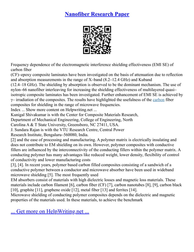 Nanofiber Research Paper | PDF | Chemistry | Science