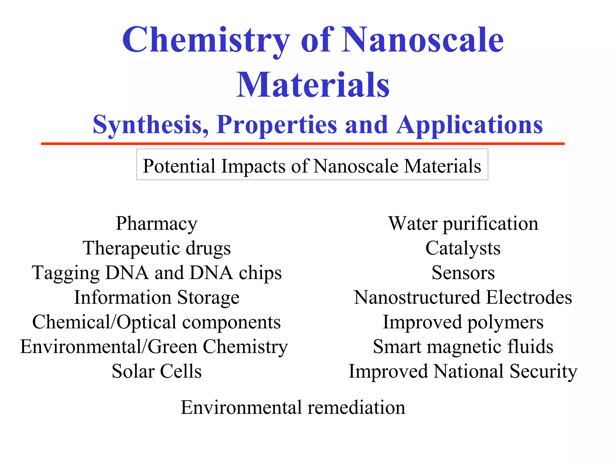 CHEMISTRY OF NANOSCALE MATERIALS | PPT