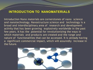 Nanomaterials and nanoparticles | PPTX | Chemistry | Science