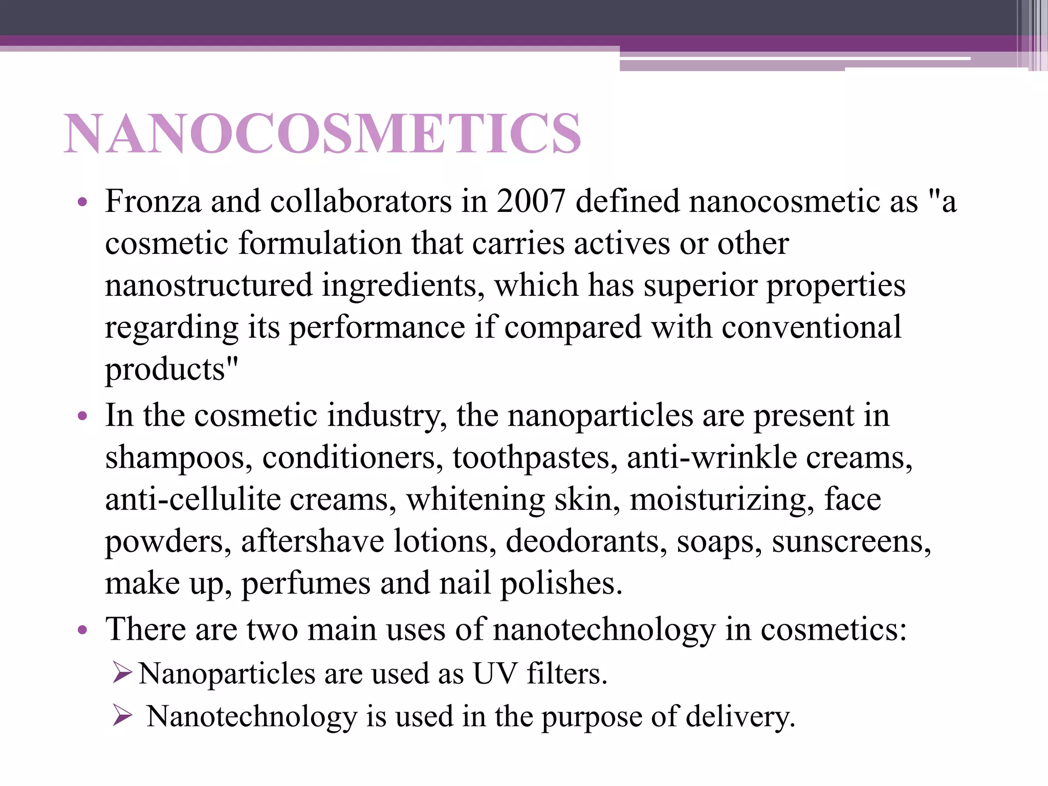 Nanomaterials in cosmetics | PPTX