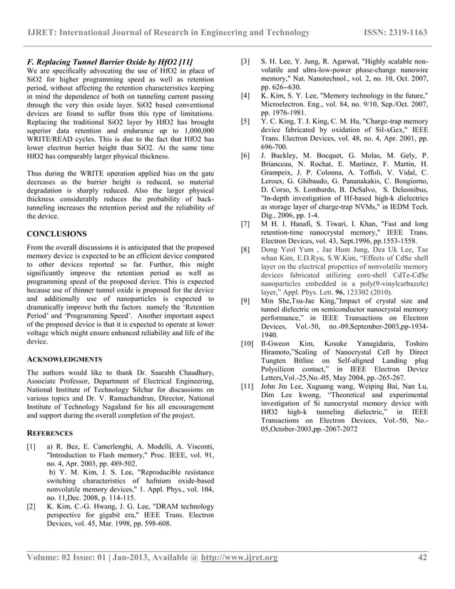 Nanoparticle based charge trapping memory device applying mos technology a cognitive approach ...