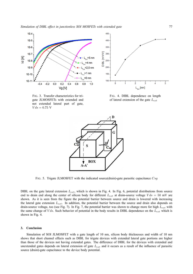 Simulation of DIBL effect in junctionless SOI MOSFETs with extended gate | PDF | Physics | Science