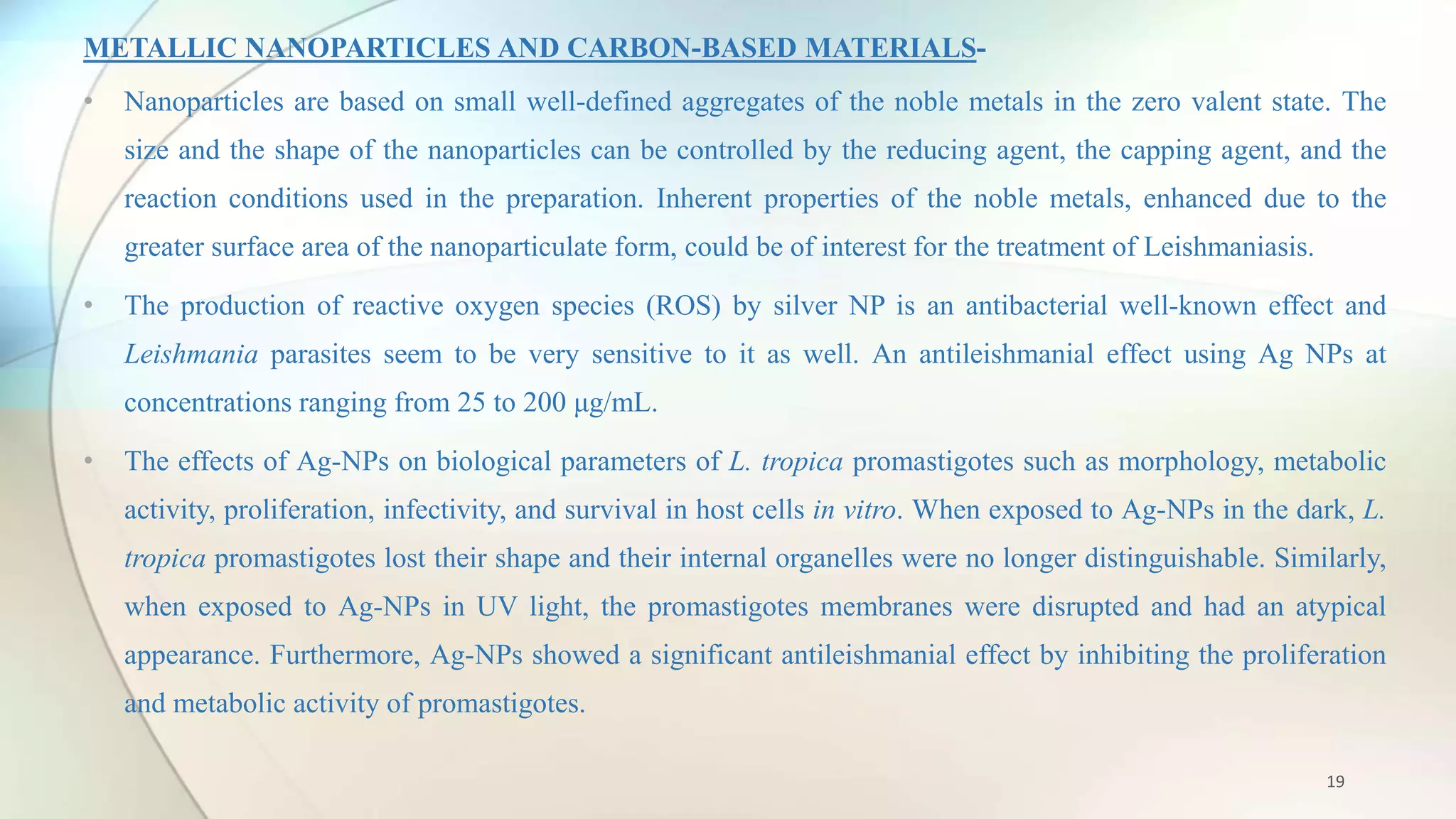 Nanotechnological strategies for treatment of leishmaniasis | PPTX