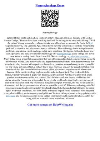 Nanotechnology Essay | PDF