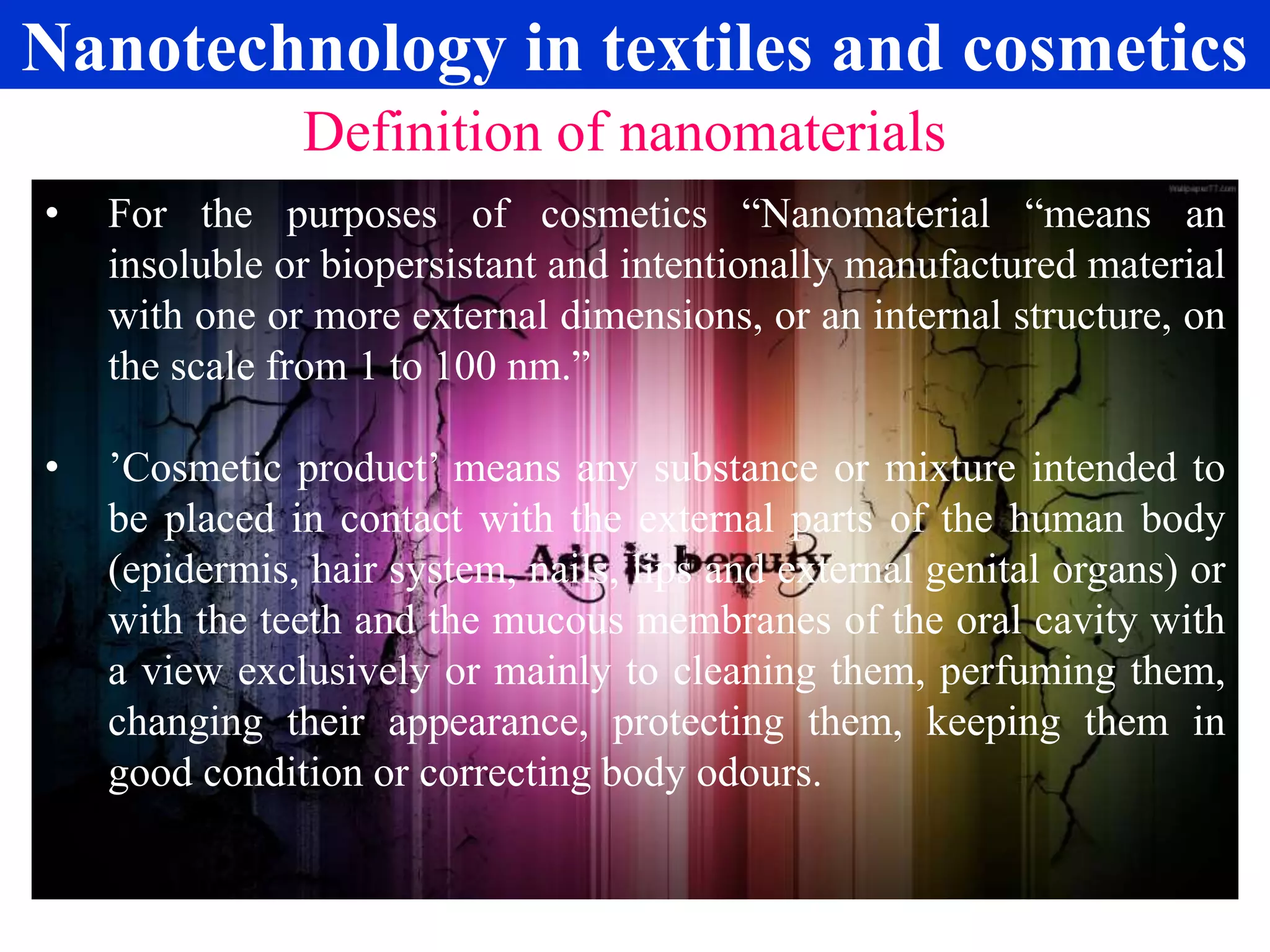 Nanotechnology in cosmetics | PPTX | Skin and Dermatology | Diseases ...