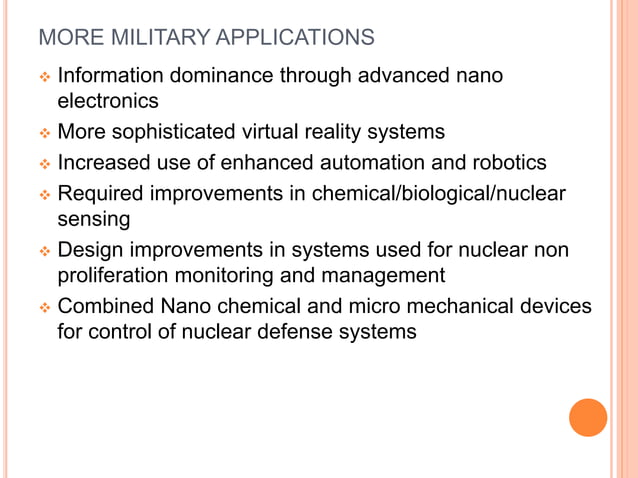 Nano technology in empowering military app ppt | PPT