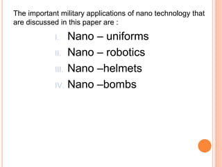 Nano technology in empowering military app ppt | PPT