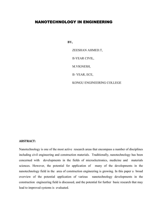 Nanotechnology in engineering | PDF