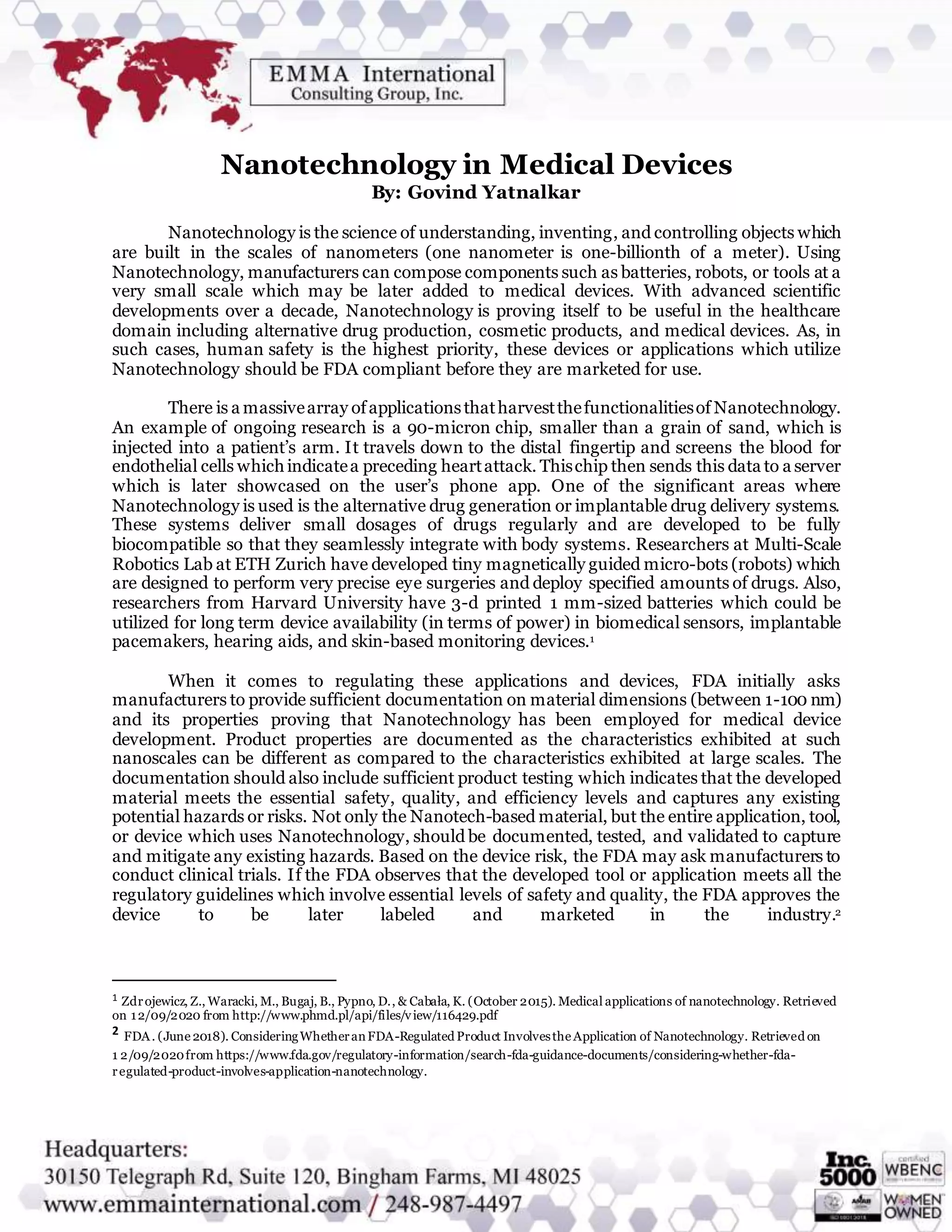 Nanotechnology in Medical Devices | DOCX