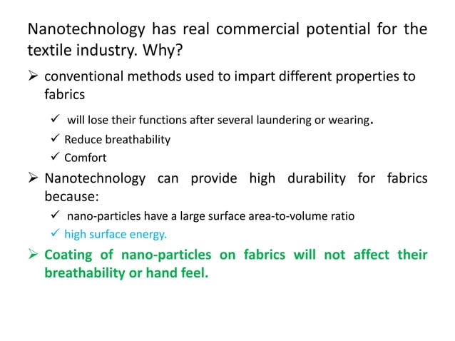 Nano technology in textiles. seminar. pptx | PPTX