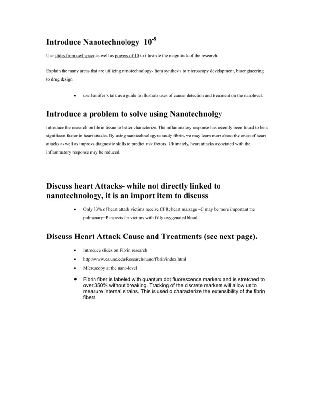 Nanotechnology lesson plan fibrin tissue | PDF | Heart and ...