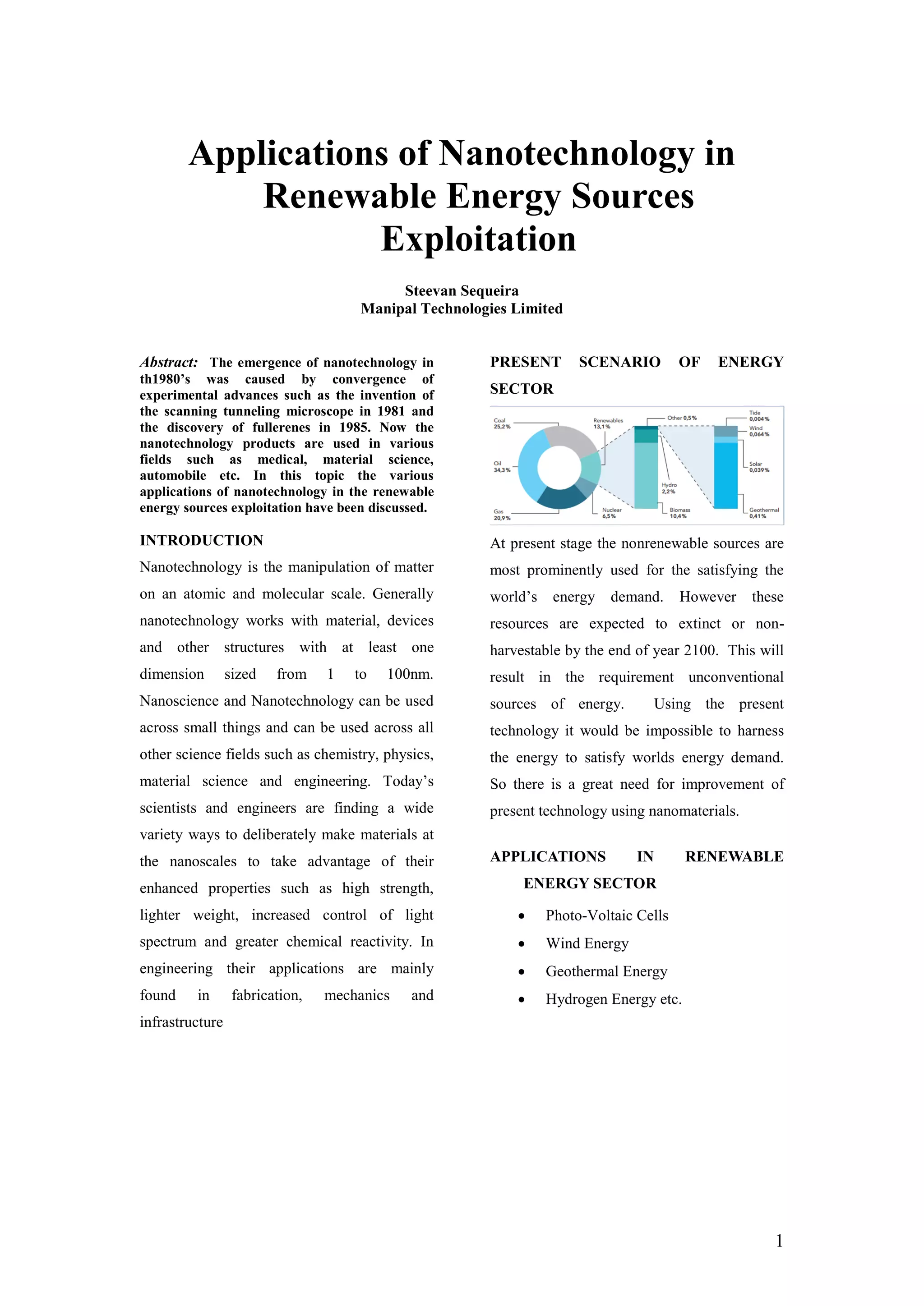 Nanotechnology in Renewable Energy Sources | PDF