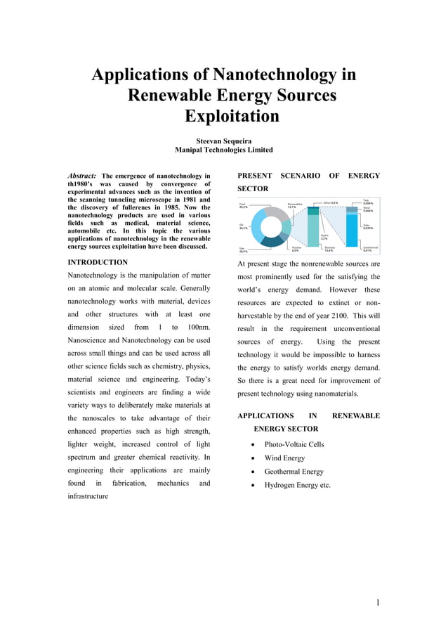 Nanotechnology in Renewable Energy Sources | PDF