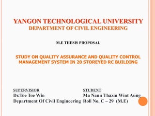 1. STUDY ON QUALITY ASSURANCE AND QUALITY CONTROL MANAGEMENT SYSTEM IN ...