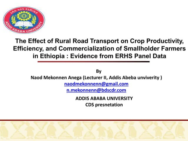 Naod mekonnen : Agriculture and rural transport in Ethiopia panel study ...