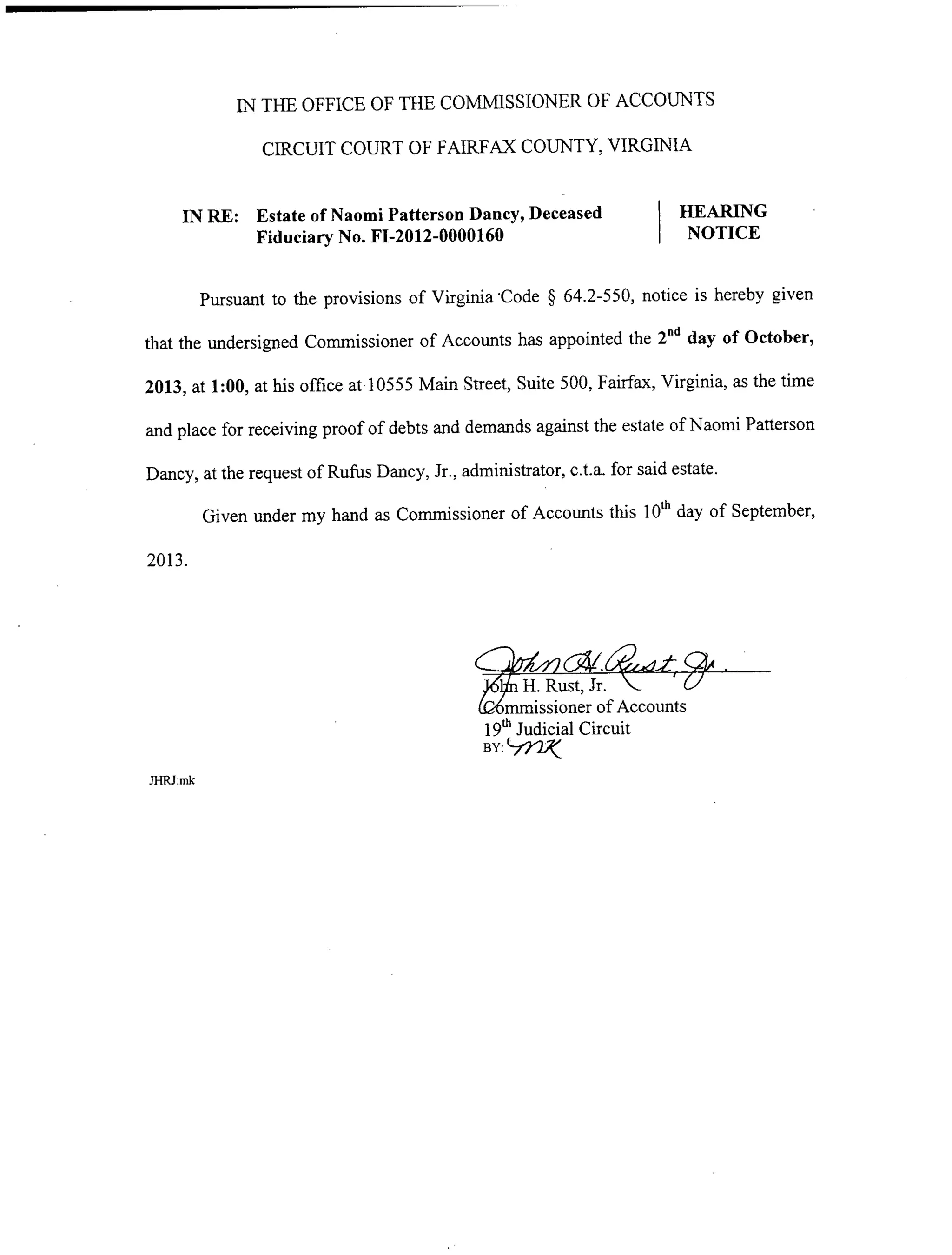 Naomi Patterson Dancy Hearing Notice | PDF