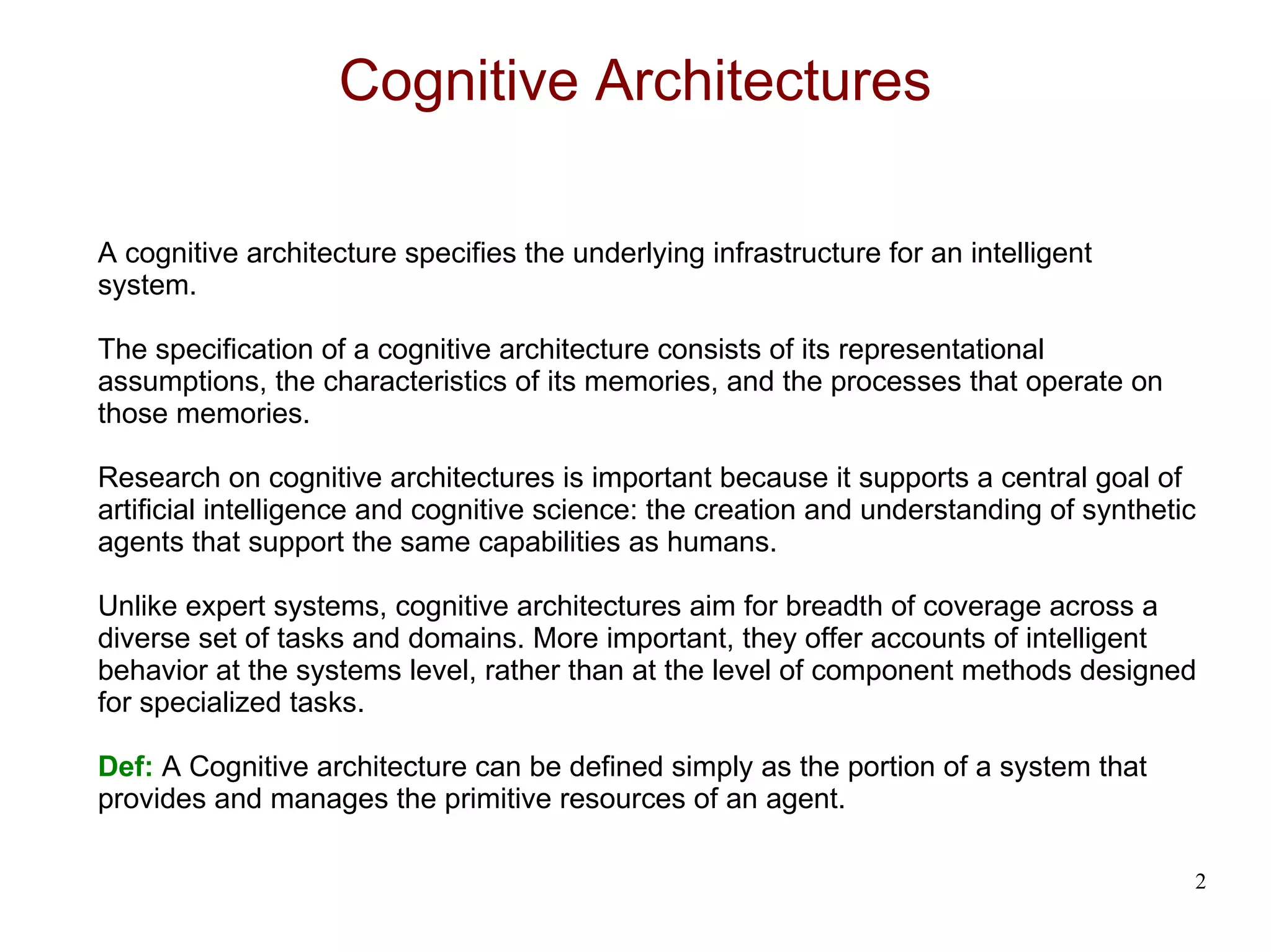 Cognitive Architectures Comparision based on perceptual processing | PPT