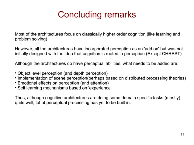 Cognitive Architectures Comparision based on perceptual processing | PPT