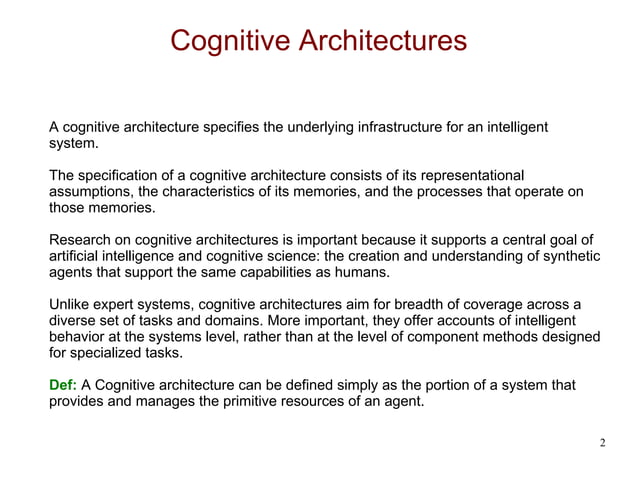 Cognitive Architectures Comparision based on perceptual processing | PPT