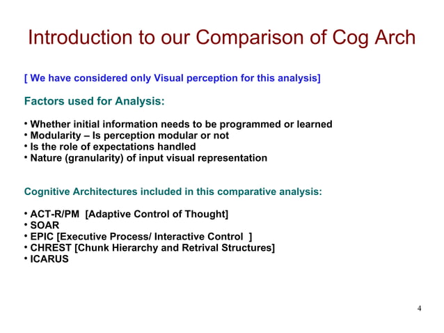 Cognitive Architectures Comparision based on perceptual processing | PPT
