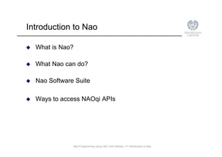 NAO Programming using .NET and Webots 01-Introduction to NAO | PDF