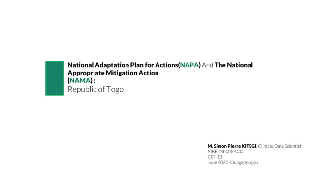 National Adaptation Plan for Actions(NAPA) And The National Appropriate ...