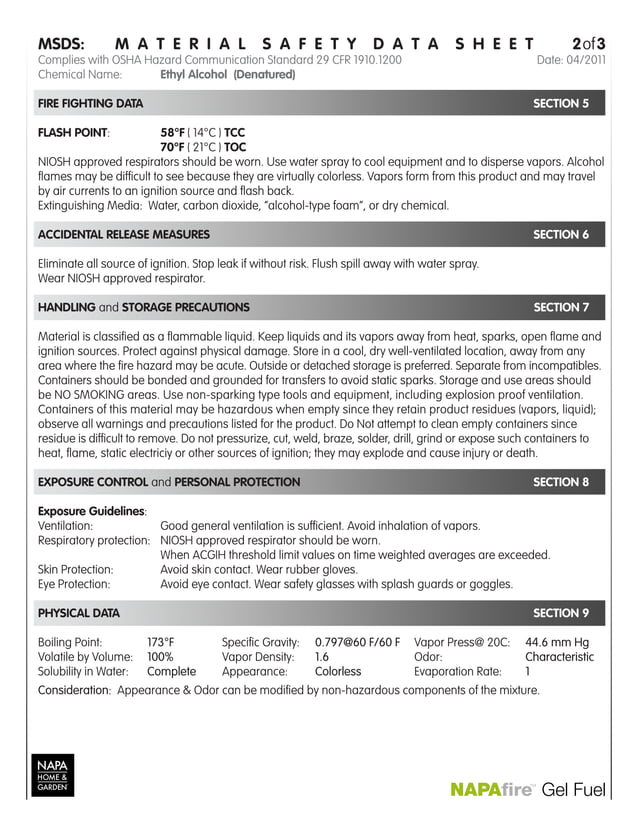 Napa Fire Gel MSDS | PDF