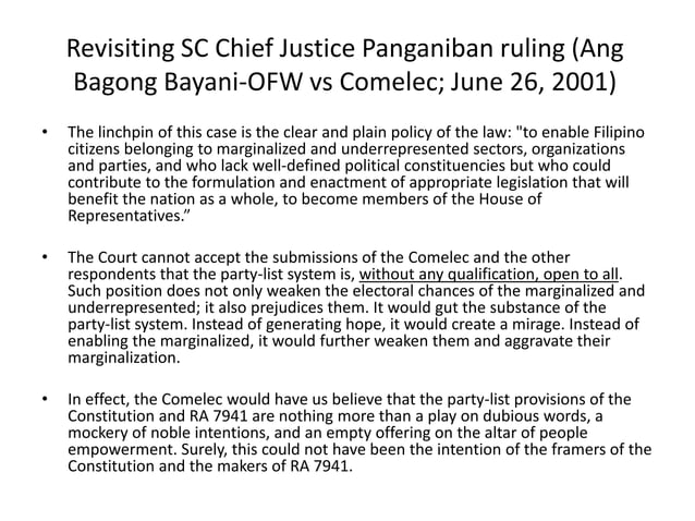 Party List System in the Philippines: An Assessment | PPTX | Civic ...