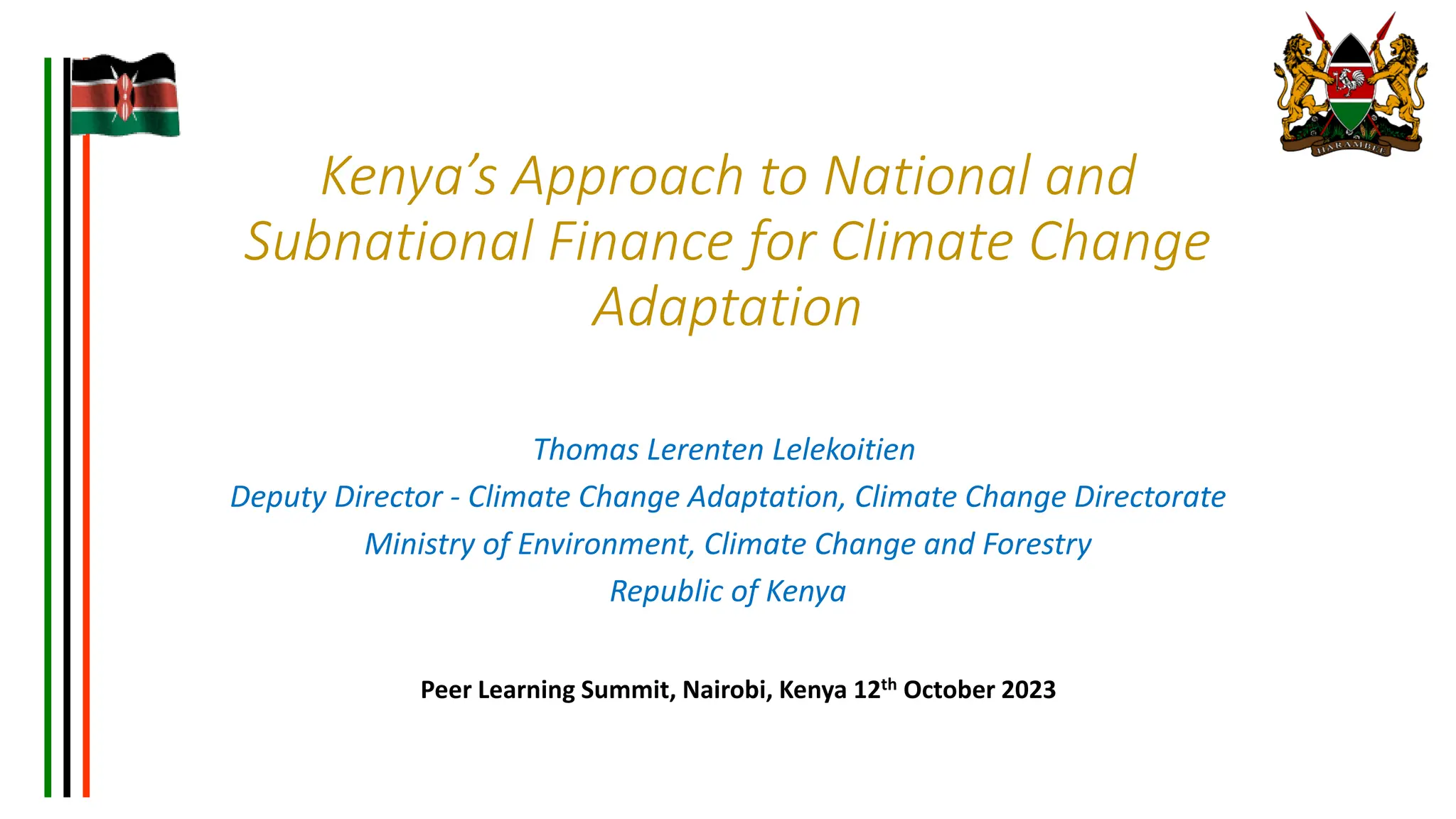 Kenya’s Approach to National and Subnational Finance for Climate Change ...