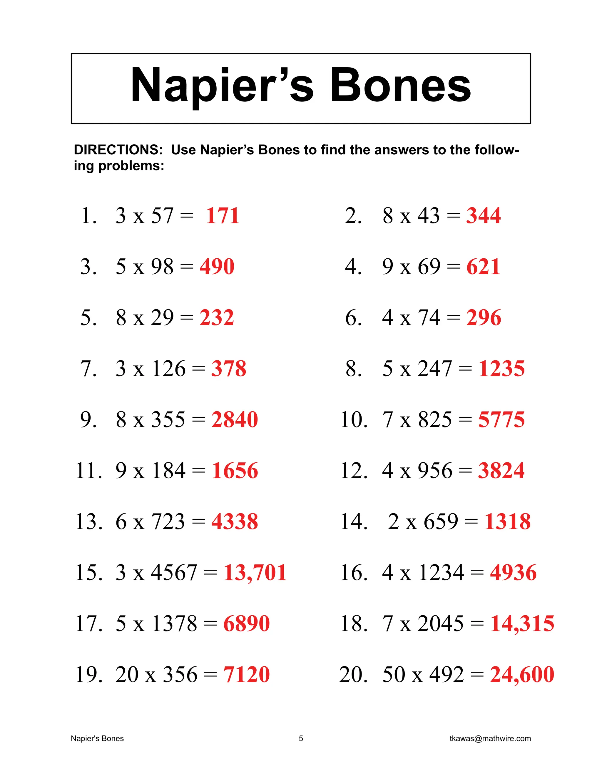 Tiras de Napier ou Napier Bones. Ferramenta muito boa para a ...
