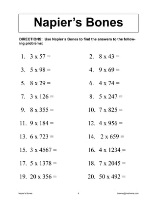 Tiras de Napier ou Napier Bones. Ferramenta muito boa para a ...