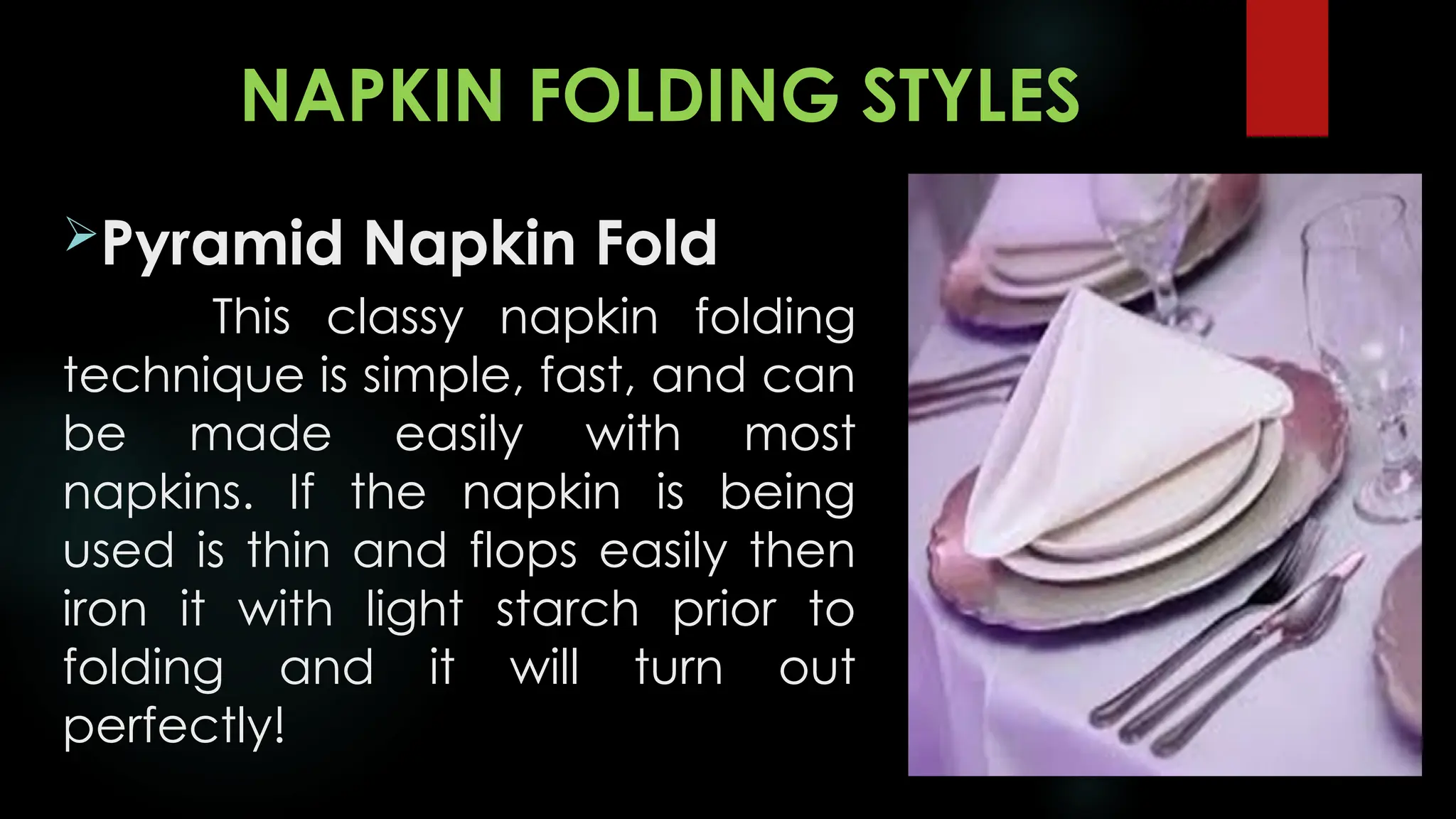 Napkin Folding.pptx_Design and process of napkin folding | PPTX