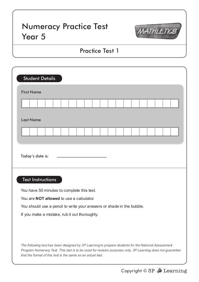 Naplan Yr 5 practice test 1 Naplan Yr 5 practice test 1