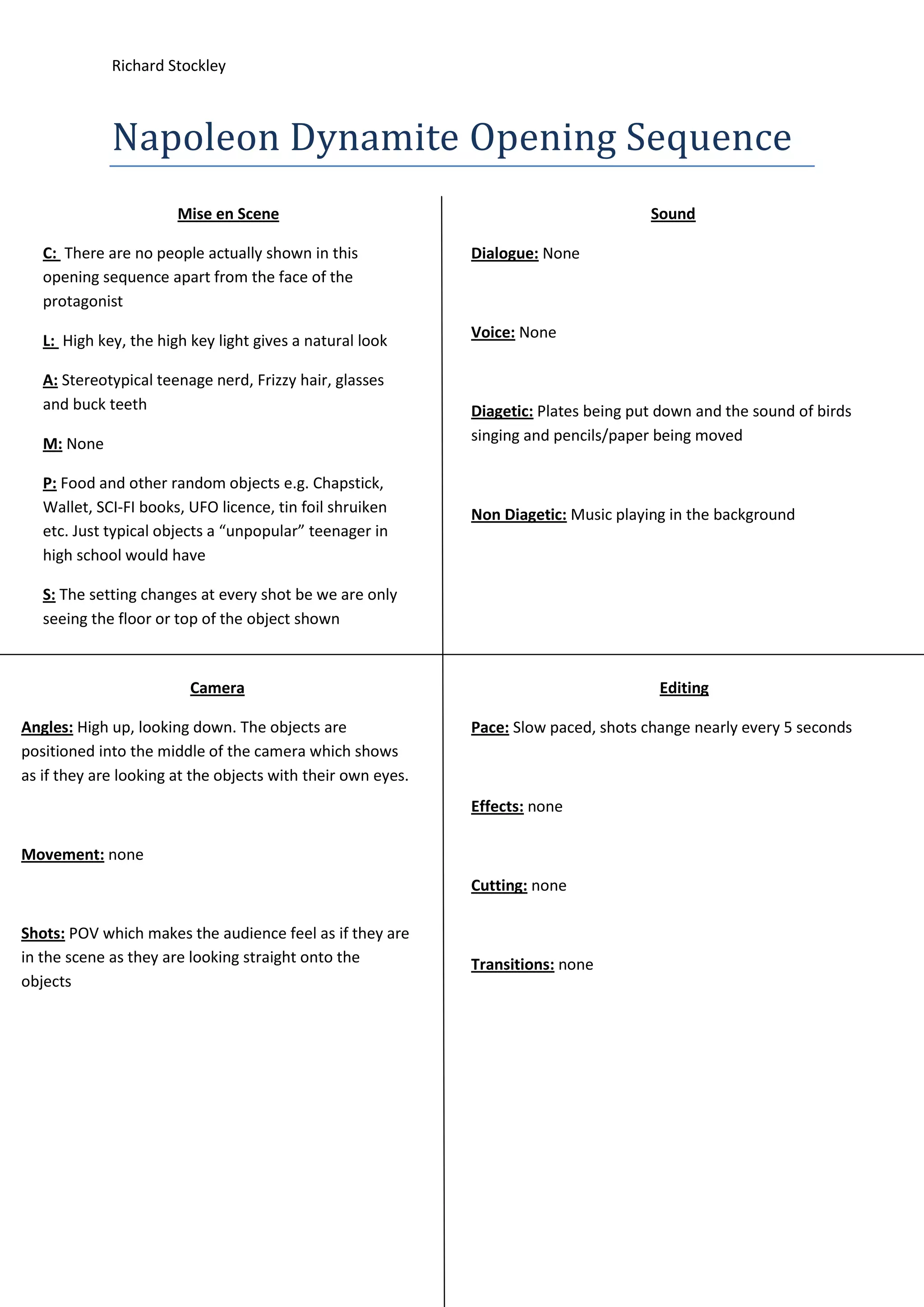 Napoleon dynamite opening sequence | DOCX