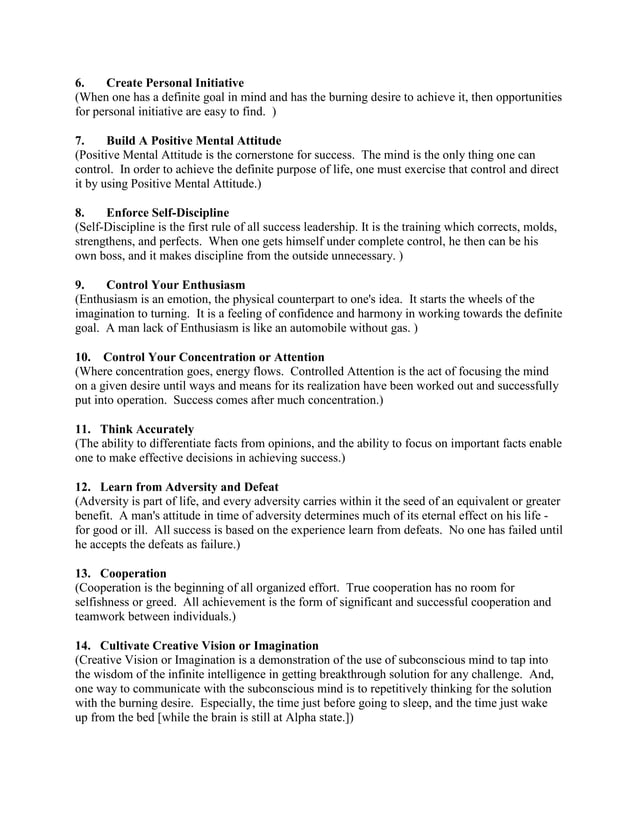 Napoleon Hill's 12 Riches of Life and 17 Principles of Success | PDF