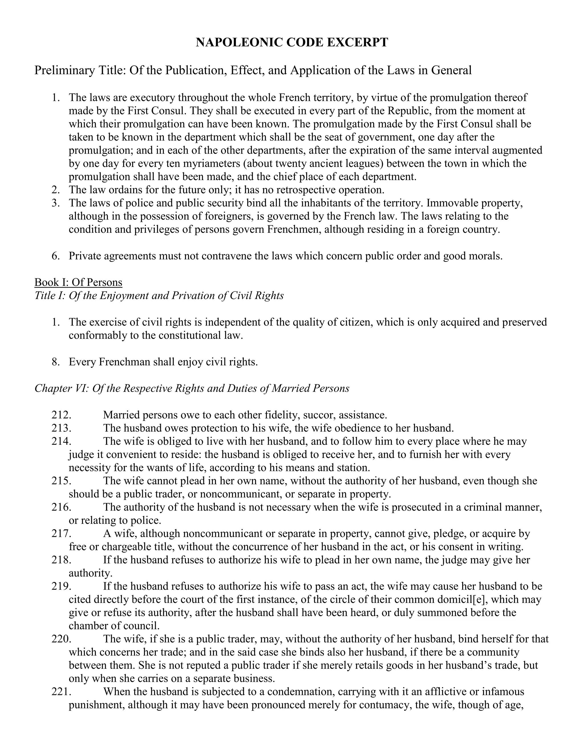Napoleonic code excerpt | PDF