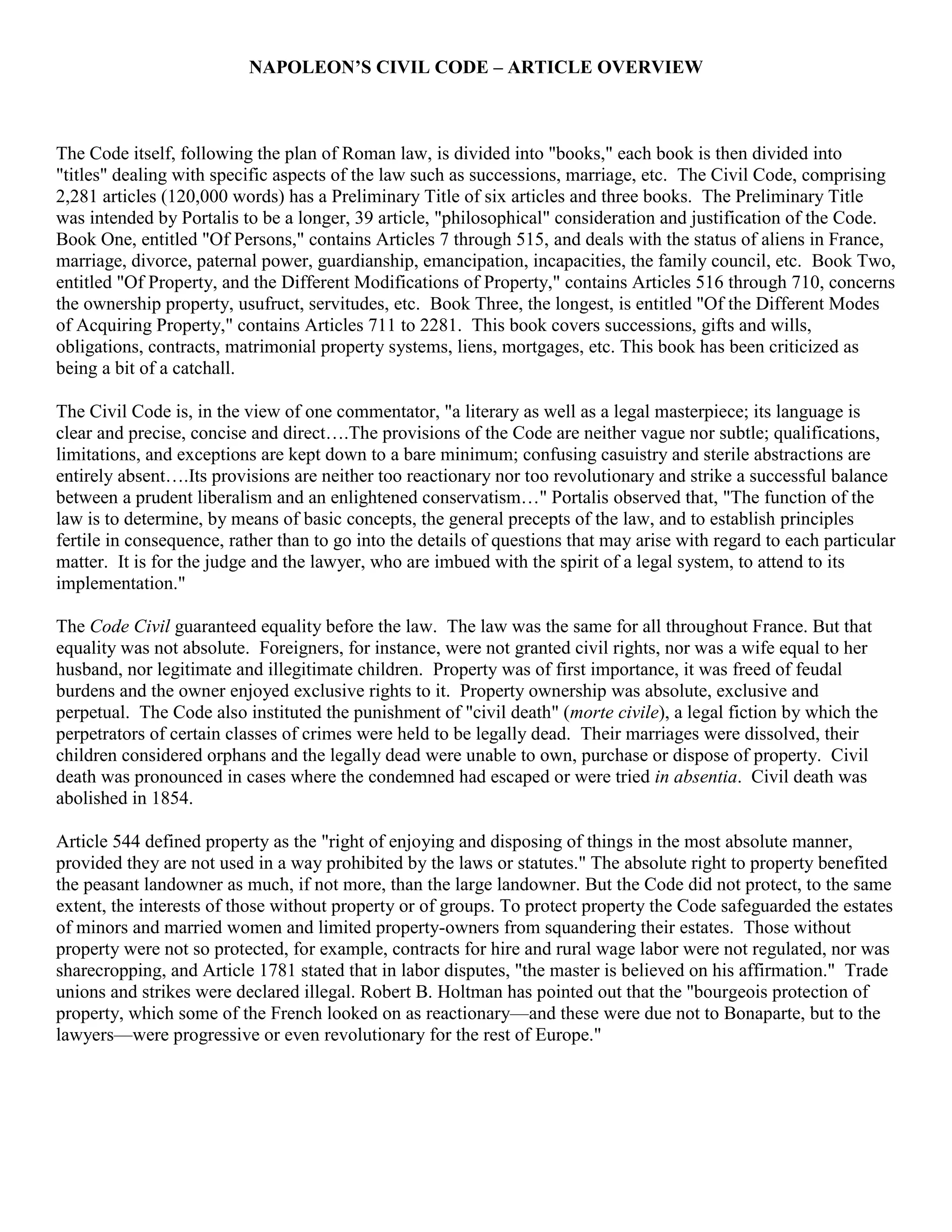 Napoleonic code excerpt | DOCX