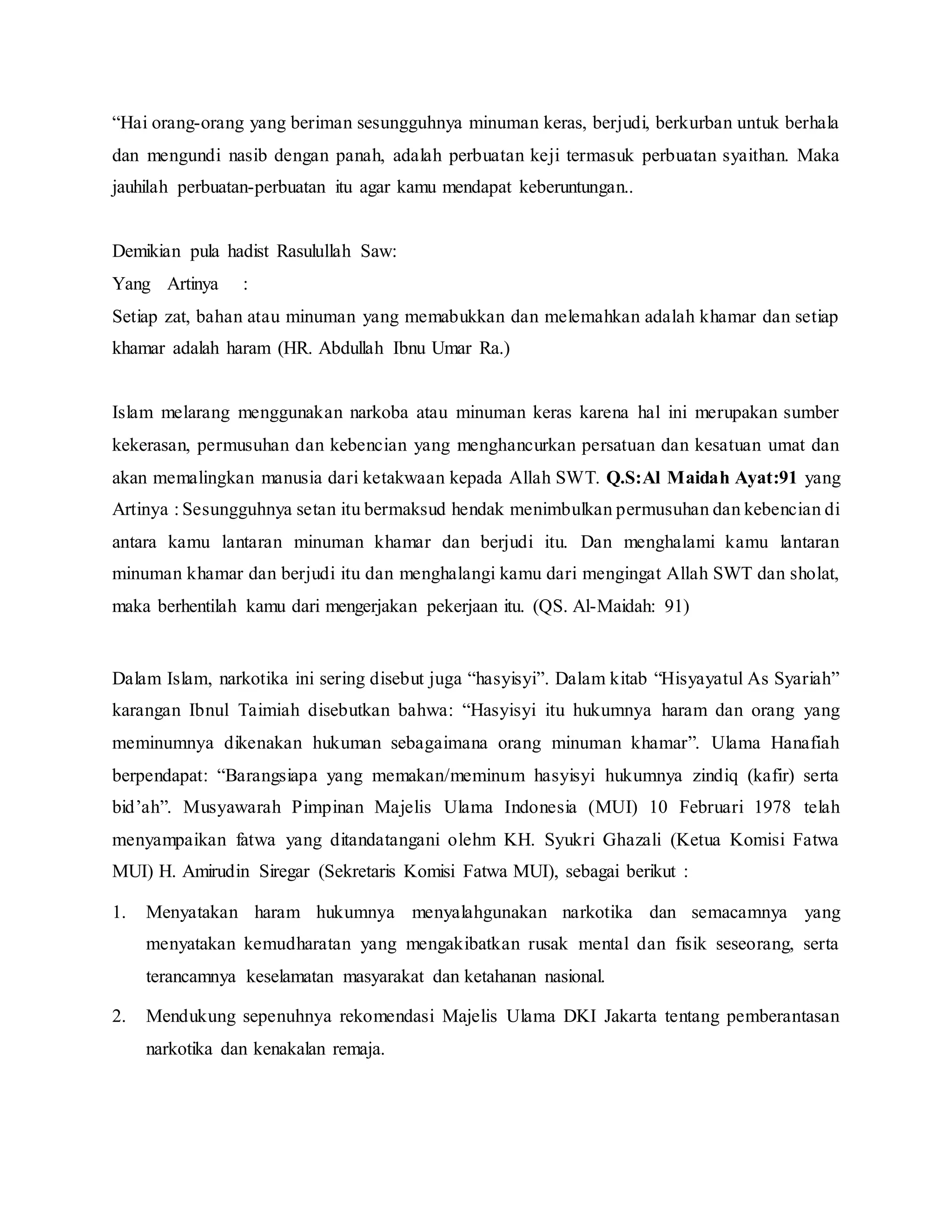 Napza dalam perspektif agama | DOCX