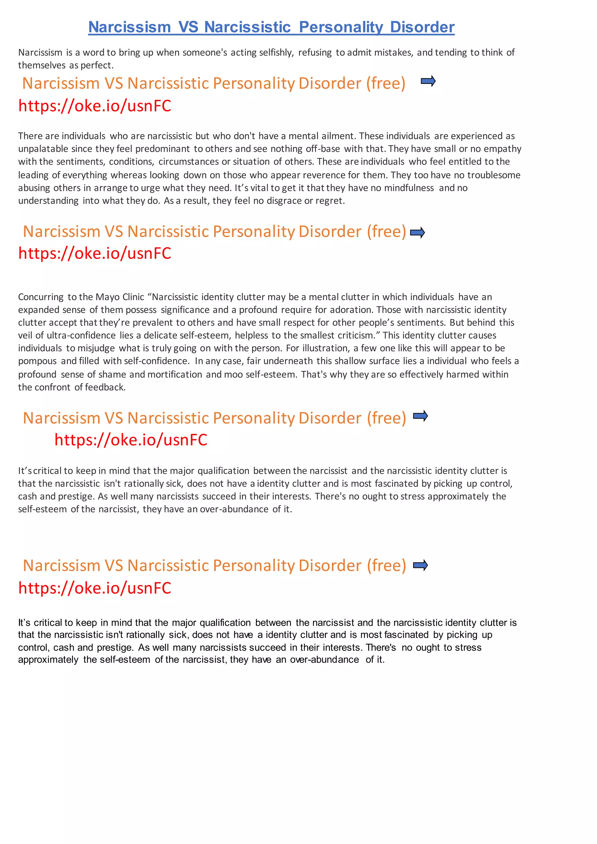 Narcissism VS Narcissistic Personality Disorder | DOCX