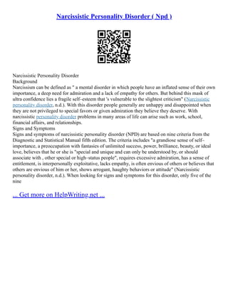 Narcissistic Personality Disorder ( Npd ) | PDF