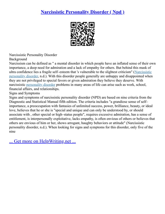 Narcissistic Personality Disorder ( Npd ) | PDF