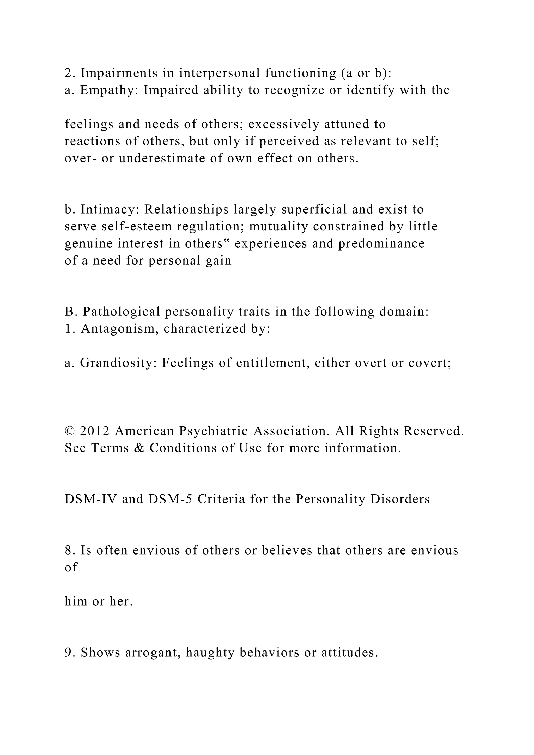 Narcissistic Personality Disorder Provide a brief su.docx