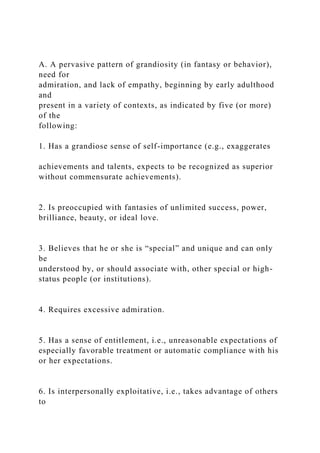 Narcissistic Personality Disorder Provide a brief su.docx