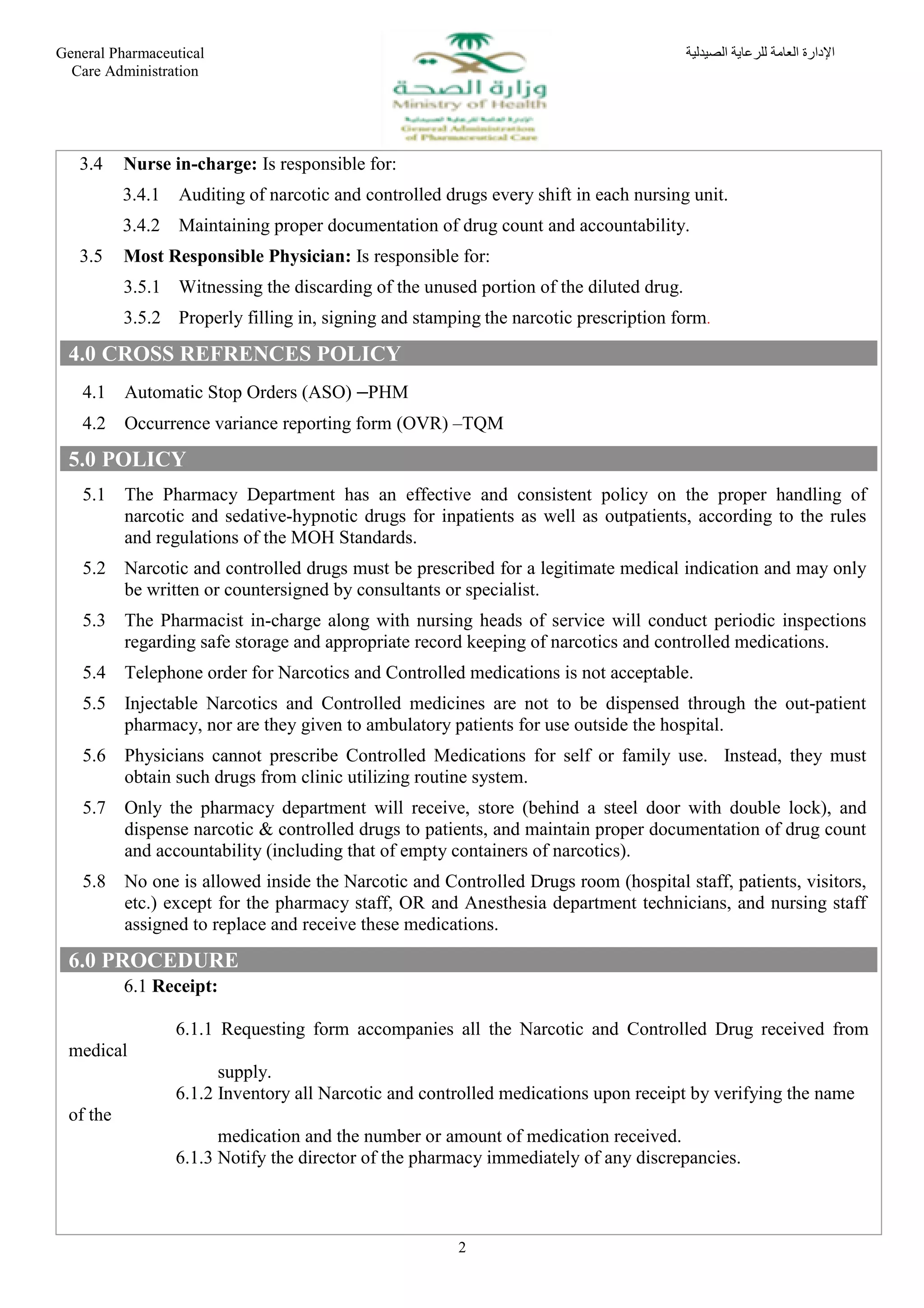 Narcotic controlled drugs policy and procedurelast | PDF
