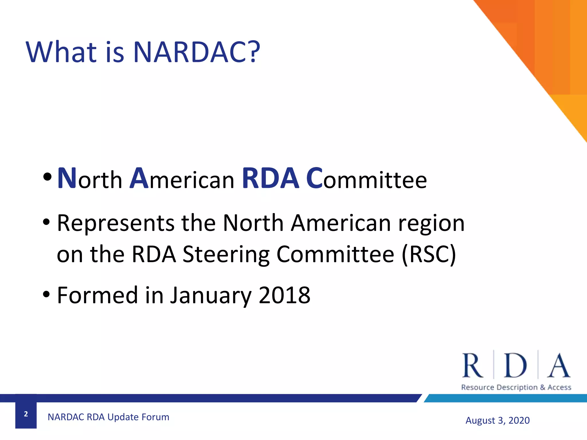 NARDAC RDA Update Forum 8.3.20