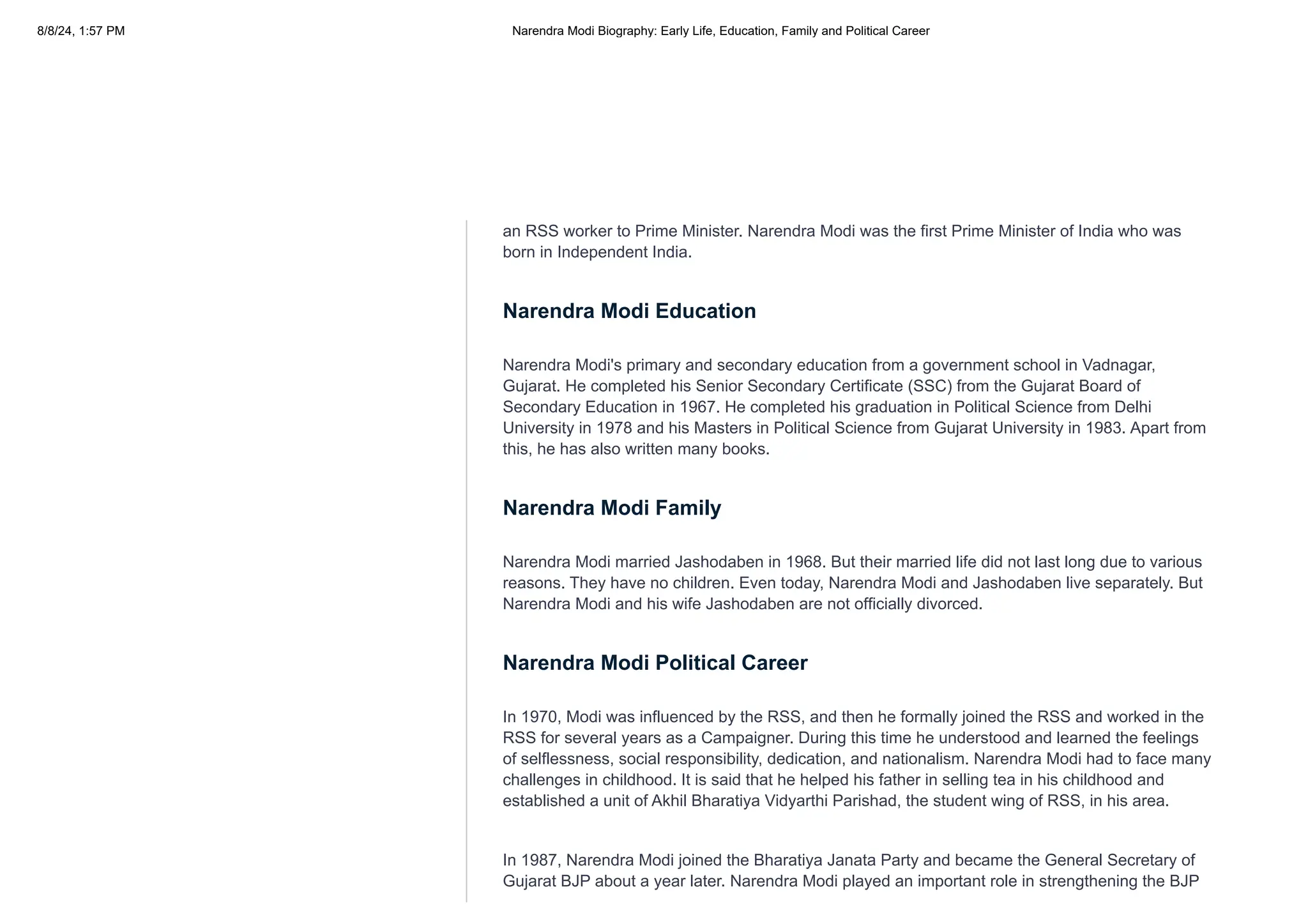 Narendra Modi Biography- Early Life, Education, Family and Political ...
