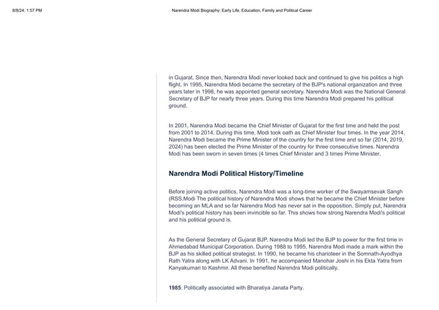 Narendra Modi Biography- Early Life, Education, Family and Political ...