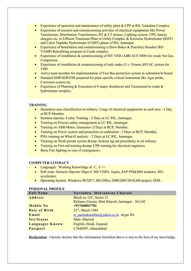 Narendra@working reliance CV | DOC | Civil Engineering Industry | Industries