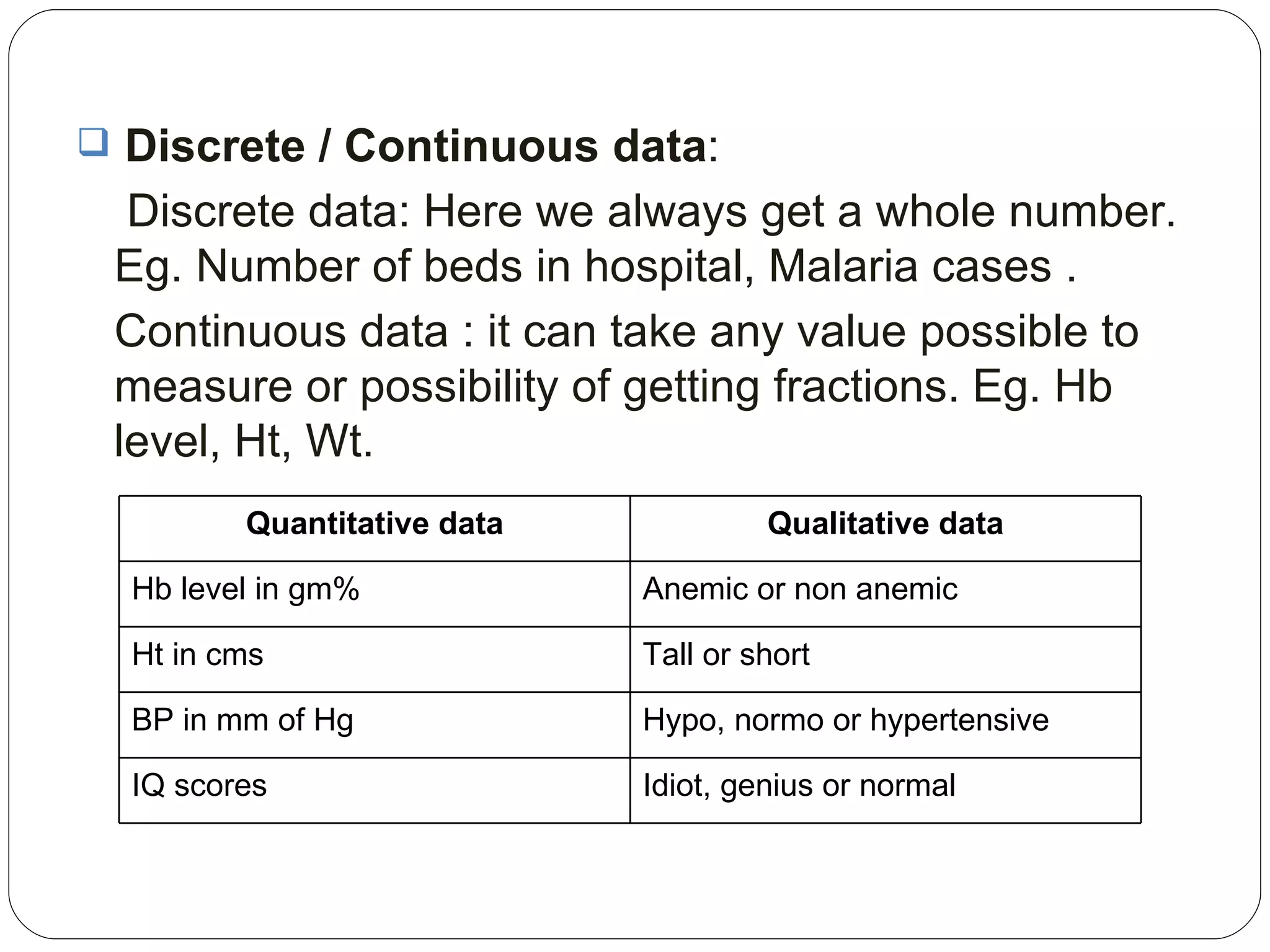 biostatstics :Type and presentation of data | PPT