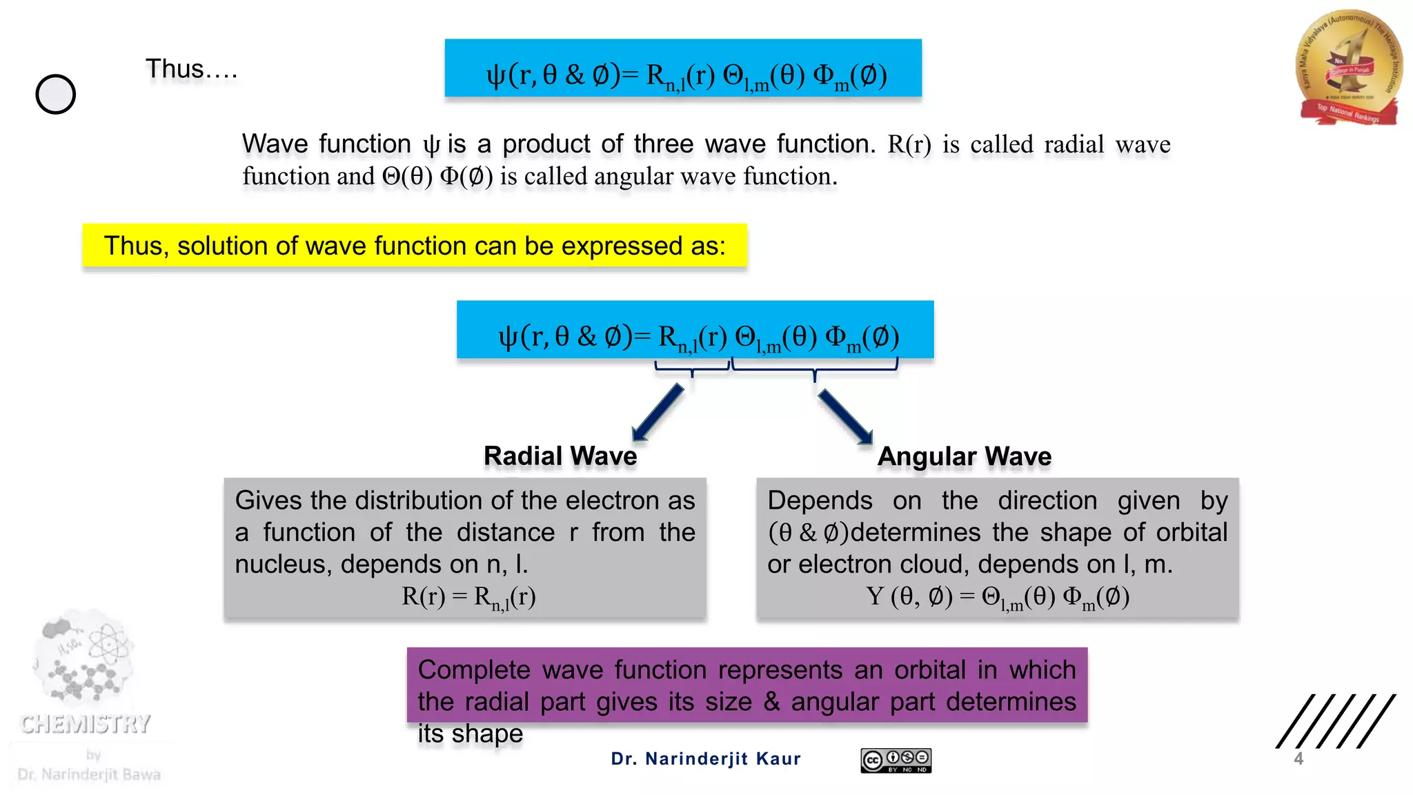 Wave function of H atom by Dr. Narinderjit | PPTX